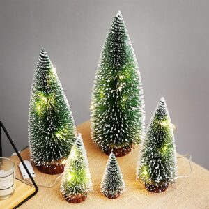 Rutiyoka 6 PCS Bottle Brush Trees Mini Christmas Trees Table Top Pine Tree Small Sisal Trees for Christmas Decor Dollhouse Decorations Artificial Snow Forest Trees Miniature Xmas Trees