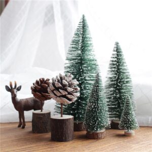 Rutiyoka 6 PCS Bottle Brush Trees Mini Christmas Trees Table Top Pine Tree Small Sisal Trees for Christmas Decor Dollhouse Decorations Artificial Snow Forest Trees Miniature Xmas Trees