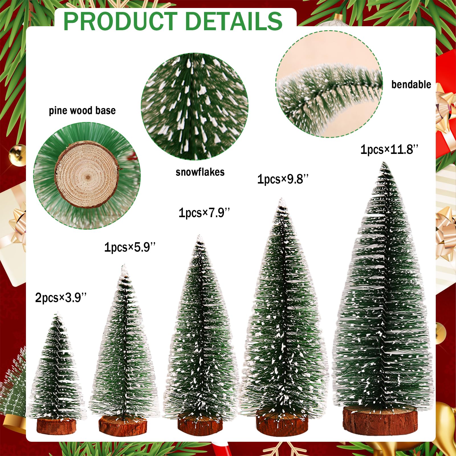 Rutiyoka 6 PCS Bottle Brush Trees Mini Christmas Trees Table Top Pine Tree Small Sisal Trees for Christmas Decor Dollhouse Decorations Artificial Snow Forest Trees Miniature Xmas Trees