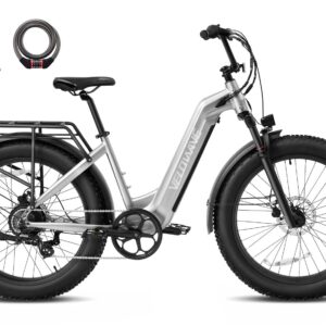 VELOWAVE Electric Bike 26" Fat Tire Electric Bike for Adults Ebike with 750W(Peak 1000W) Brushless Motor 48V 15AH Removable LG Cell Battery Step-Thru E Bike up to 32MPH Free Cable Lock& Bell