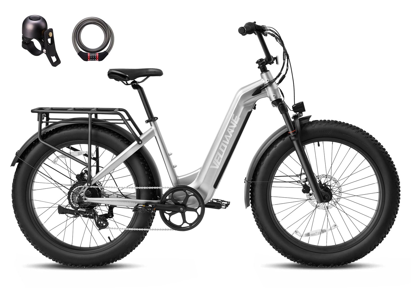 VELOWAVE Electric Bike 26" Fat Tire Electric Bike for Adults Ebike with 750W(Peak 1000W) Brushless Motor 48V 15AH Removable LG Cell Battery Step-Thru E Bike up to 32MPH Free Cable Lock& Bell