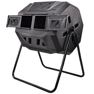 elevon outdoor tumbling composter dual rotating batch compost bin, 43 gallon, black