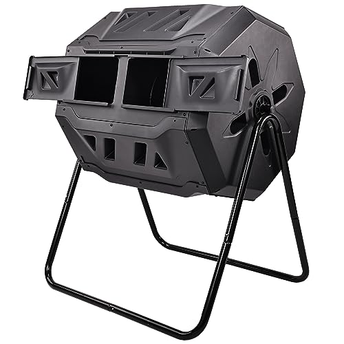 Elevon Outdoor Tumbling Composter Dual Rotating Batch Compost Bin, 43 Gallon, Black