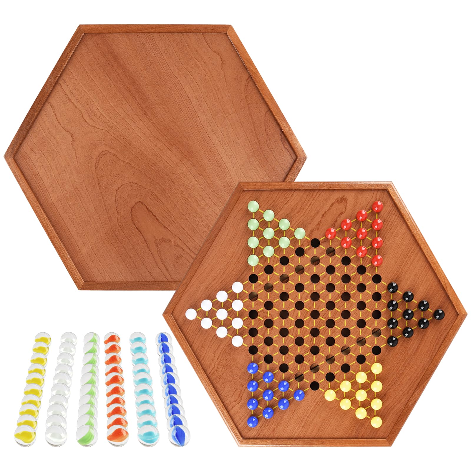 16.5 Inches Extra Large Wooden Jumbo Chinese Checkers Board Game Set with Drawers 120 Colorful Marbles for Up to 6 Players Classic Strategy Game