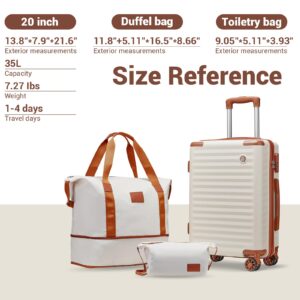 Joyway Carry on Luggage 20 Inch Suitcases with Spinner Wheels, Hard Shell Luggage Sets 3 Piece Travel Suitcase Set with Combination Lock(20-In, White Brown)