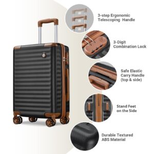 Joyway Carry on Luggage 20 Inch Suitcases with Spinner Wheels, Hard Shell Luggage Sets 3 Piece Travel Suitcase Set with Combination Lock(20-In, Black Brown)