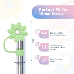 Tsinlan.ayn Straw Cover Caps Compatible for Stanley Cup 30 & 40 Oz Tumbler, Cute Flower 10mm Silicone Straw Tips Set Water Bottle Lid Spill Proof Stopper Flip for Stanley Cup Accessories