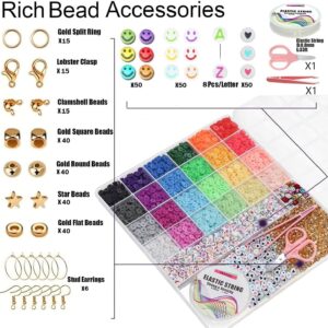 YMSDZHL 6000+PCS Clay Beads Bracelet Making Kit,24 Color DIY Flat Preppy Beads for Friendship Jewelry Making,Polymer Heishi Beads with Charms Gifts for Teen Girls Crafts for 8-12