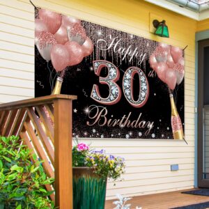 Happy 30th Birthday Decorations for Women Rose Gold, Cheers to 30 Years Birthday Party Backdrop Banner, Thirty Birthday Yard Sign Photo Props Background Decor Supplies for Her, Fabric, Vicycaty