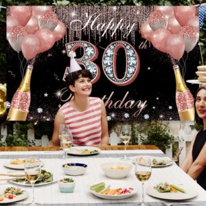 Happy 30th Birthday Decorations for Women Rose Gold, Cheers to 30 Years Birthday Party Backdrop Banner, Thirty Birthday Yard Sign Photo Props Background Decor Supplies for Her, Fabric, Vicycaty