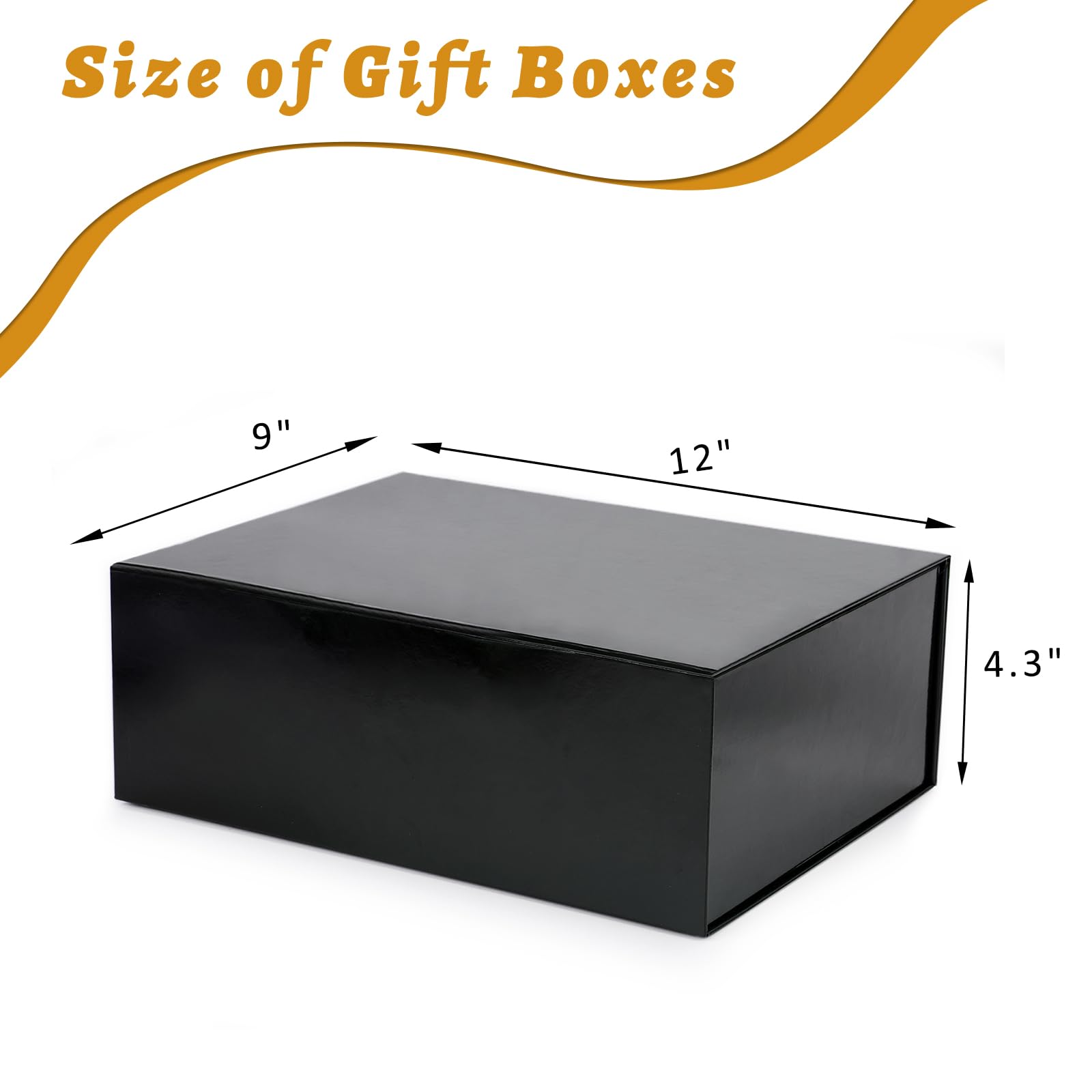 Moretoes Black Gift Box, 12x9x4.3 Inches Large Collapsible Gift Box with Magnetic Closure Lids (1 Pack)