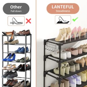 LANTEFUL 10 Tiers Shoe Rack 50 Pairs Large Capacity Tall Shoe Organizer Sturdy Shoe Storage with Two Hooks Space Saving Metal Wide Shoe Rack for Closet, Entryway, Bedroom, Black