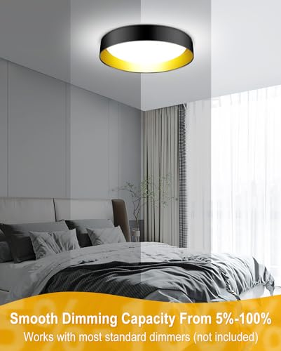 Flush Mount Ceiling Light Fixtures - 2Pack LED Ceiling Light Fixture 30W[375W Equiv] 3000LM Dimmable Bedroom Ceiling Lights, 3000K/4000K/5000K Black Ceiling Light for Bedroom Kitchen Hallway Closet