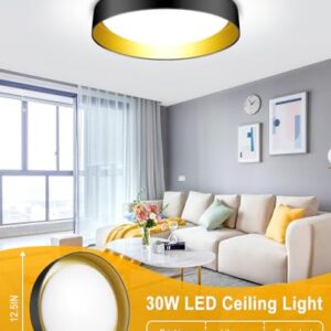 Flush Mount Ceiling Light Fixtures - 2Pack LED Ceiling Light Fixture 30W[375W Equiv] 3000LM Dimmable Bedroom Ceiling Lights, 3000K/4000K/5000K Black Ceiling Light for Bedroom Kitchen Hallway Closet