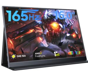 magicraven 165hz portable gaming monitor, 16" 1920x1200 500 nits laptop monitor, second computer display with speakers, dual screen travel monitor for pc phone ps5/4 xbox switch