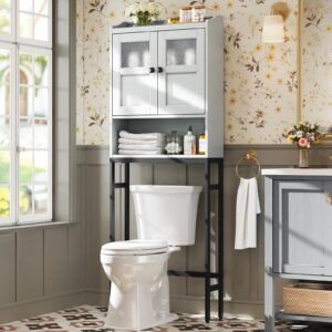 mxarltr over the toilet storage cabinet, bathroom organizer over toilet storage, double doors over the toilet storage soft hinges above toilet bathroom storage shelf over-the-toilet storage (gray)