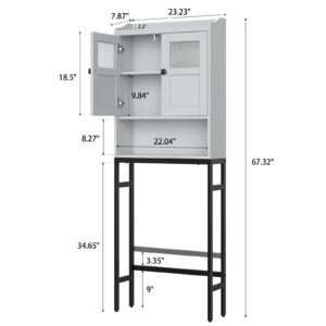 MXARLTR Over The Toilet Storage Cabinet, Bathroom Organizer Over Toilet Storage, Double Doors Over The Toilet Storage Soft Hinges above Toilet Bathroom Storage Shelf Over-The-Toilet Storage (Gray)