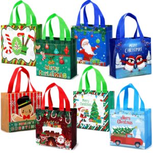 sweetude 48 pcs christmas gift bags reusable small christmas tote bags with handle non-woven holiday goodie bags xmas party favor bags for xmas party supplies, 7.8 x 7.8 x 3.5 inch