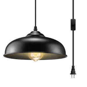 aeoreal plug in pendant light, black farmhouse pendant light fixture with on/off switch, vintage hanging lights with plug in cord, e26 pendant lighting for kitchen dining room