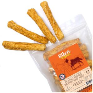 riley's peanut butter beef hide dog treats, usa sourced & made medium dog treats, chew sticks, raw hides for small dogs, rawhide sticks for dogs 12 ct