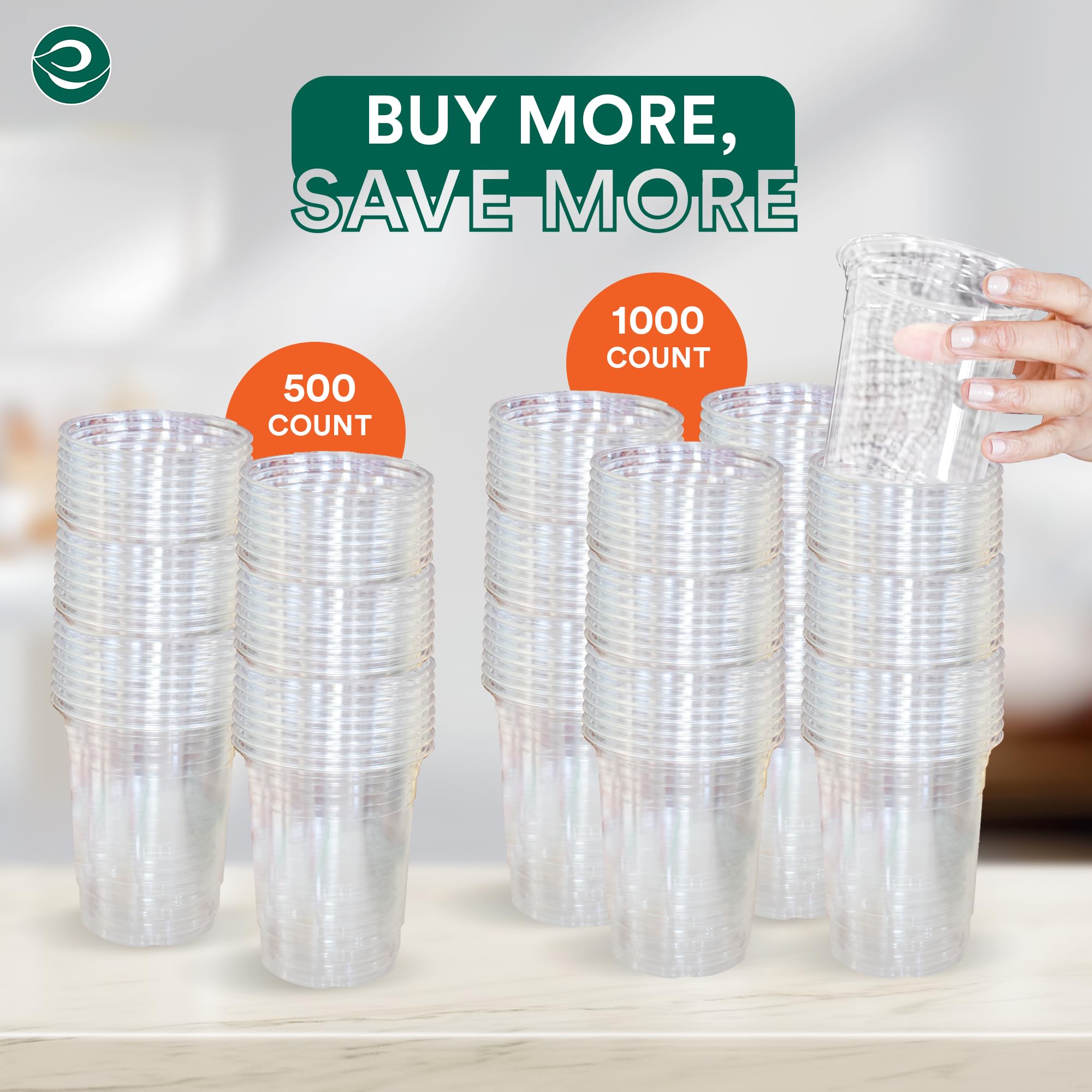 ECO SOUL 100% Clear Compostable Party Cups | (50 Count, 12 oz) | Disposable | Biodegradable | Plant Based Eco-friendly Alternative to Paper & Plastic Cups | BPI Certified | For Weddings & Gatherings