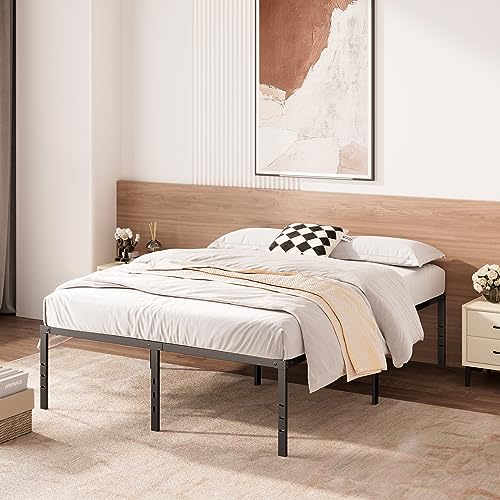 JTPTU 14 Inch Full Size Bed Frame,Metal Platform Bed Frame Full Size No Box Spring Needed, Noise Free,Heavy Duty Steel Slat Support, Easy Assembly,Non Slip Black Full Bed Frame