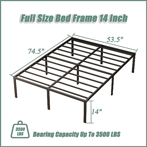 JTPTU 14 Inch Full Size Bed Frame,Metal Platform Bed Frame Full Size No Box Spring Needed, Noise Free,Heavy Duty Steel Slat Support, Easy Assembly,Non Slip Black Full Bed Frame