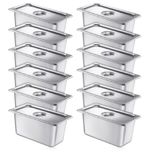 mifoci 12 pack stainless steam hotel pan with lid, steam table pan restaurant supplies reusable anti rust steam pan water pan for home, party, restaurant, hotel, buffet (1/3 size x 6 inch deep)