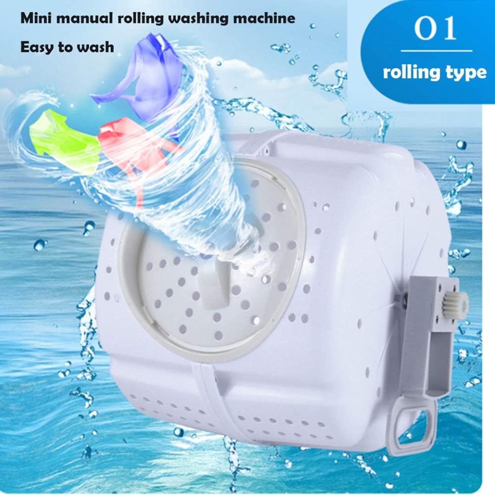 INLIMA Non-Electric Portable Hand-Operated Drum Washing Machine, Manual Clothes Washer Dehydration, Spin Dryer for Camping Apartments Dormitory