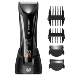 manwills body hair trimmer men - electric groin hair trimmer with upgraded wide ceramic blade, ball trimmer for men, type-c recharge dock, ipx7 waterproof, 120 mins cordless use, ball shaver for men