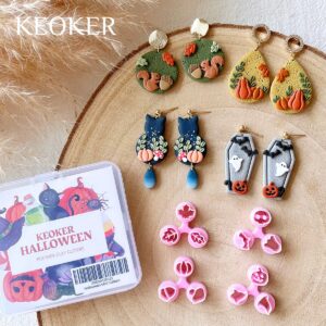 Keoker Mini Polymer Clay Cutters Halloween - Mini Fall Clay Cutters for Earrings Making, Maple Leaf Autumn Clay Earrings Cutters, Clay Cutters for Polymer Clay Jewelry