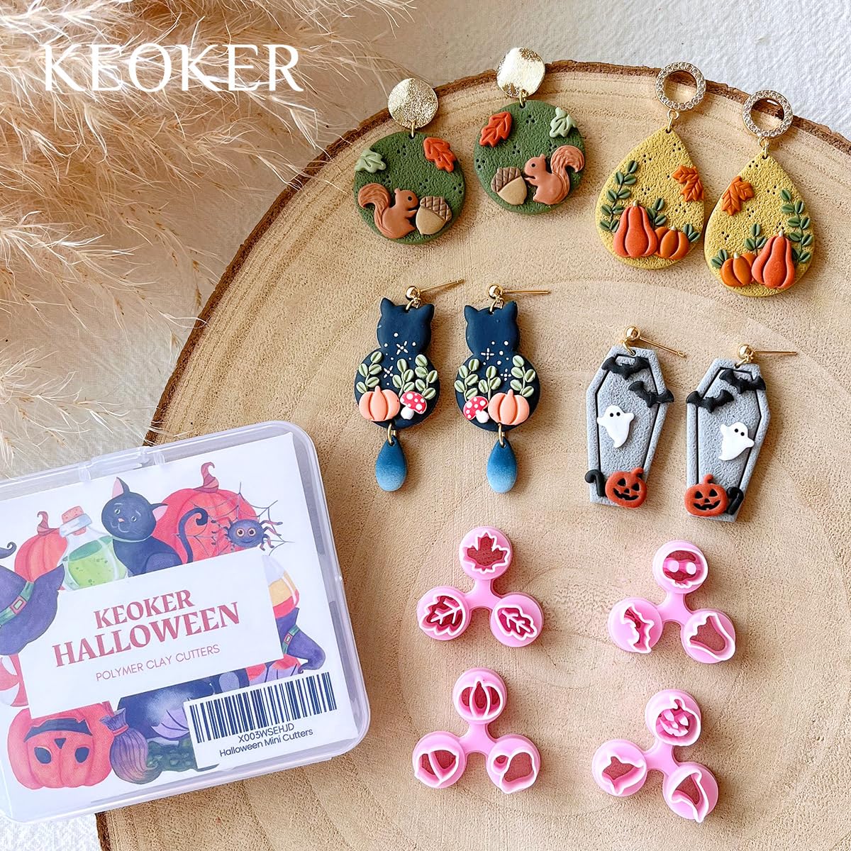 Keoker Mini Polymer Clay Cutters Halloween - Mini Fall Clay Cutters for Earrings Making, Maple Leaf Autumn Clay Earrings Cutters, Clay Cutters for Polymer Clay Jewelry