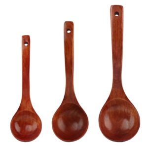 3pcs kitchen utensils wooden spoon, wooden soup ladles, wooden spoons for cooking, wooden ladle, natural teak wood cooking spoons, kitchen utensils set(brown)