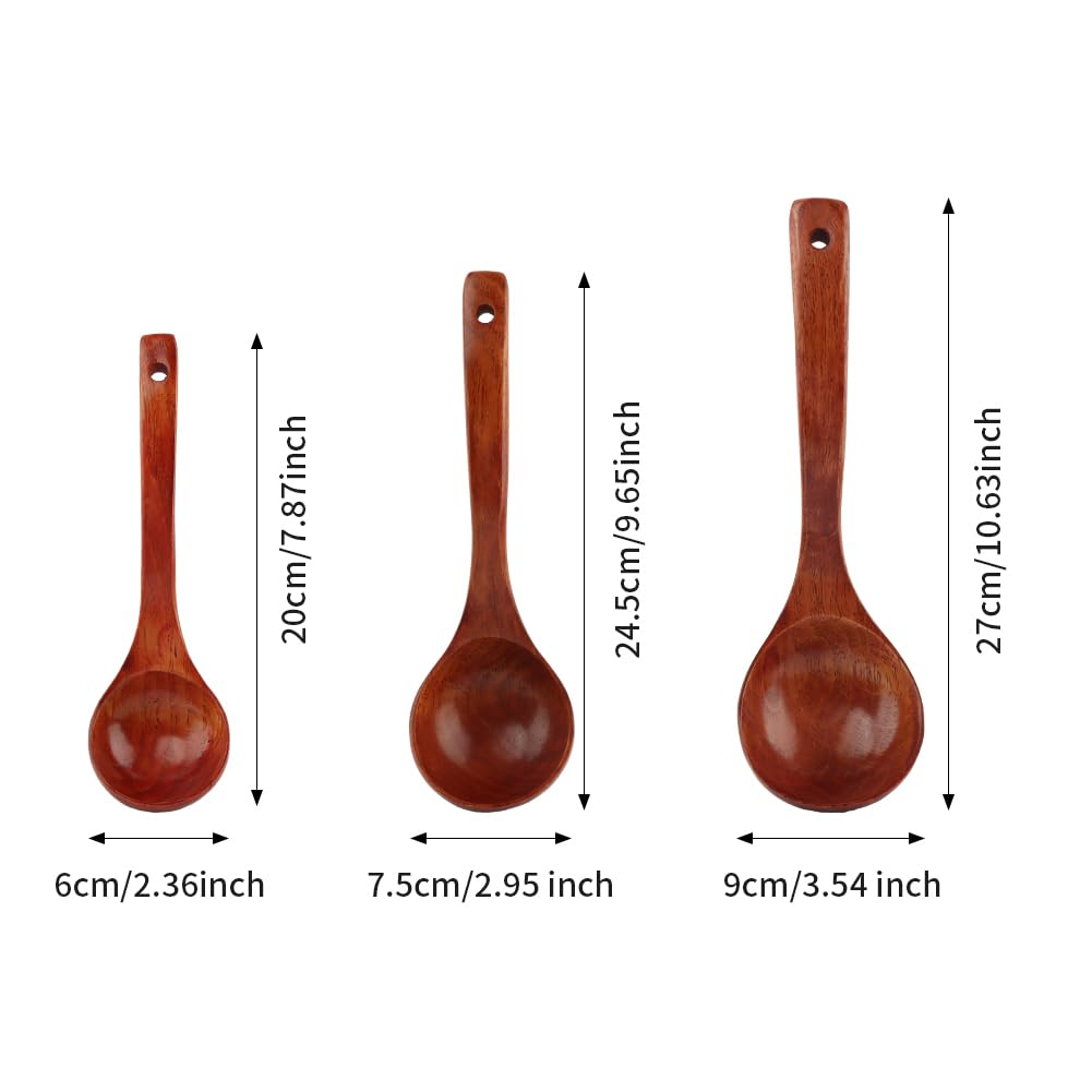 3pcs Kitchen Utensils Wooden Spoon, Wooden Soup Ladles, Wooden Spoons for Cooking, Wooden Ladle, Natural Teak Wood Cooking Spoons, Kitchen Utensils set(brown)