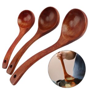 3pcs Kitchen Utensils Wooden Spoon, Wooden Soup Ladles, Wooden Spoons for Cooking, Wooden Ladle, Natural Teak Wood Cooking Spoons, Kitchen Utensils set(brown)