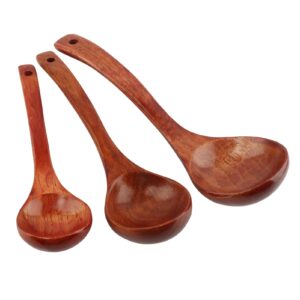 3pcs Kitchen Utensils Wooden Spoon, Wooden Soup Ladles, Wooden Spoons for Cooking, Wooden Ladle, Natural Teak Wood Cooking Spoons, Kitchen Utensils set(brown)