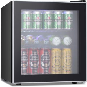 antarctic star mini fridge cooler - 60 can beverage refrigerator glass door for beer soda or wine –small drink dispenser machine removable for home, office or bar, 1.6cu.ft.…