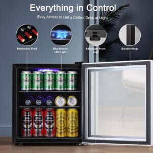 Antarctic Star Mini Fridge Cooler - 60 Can Beverage Refrigerator Glass Door for Beer Soda or Wine –Small Drink Dispenser Machine Removable for Home, Office or Bar, 1.6cu.ft.…