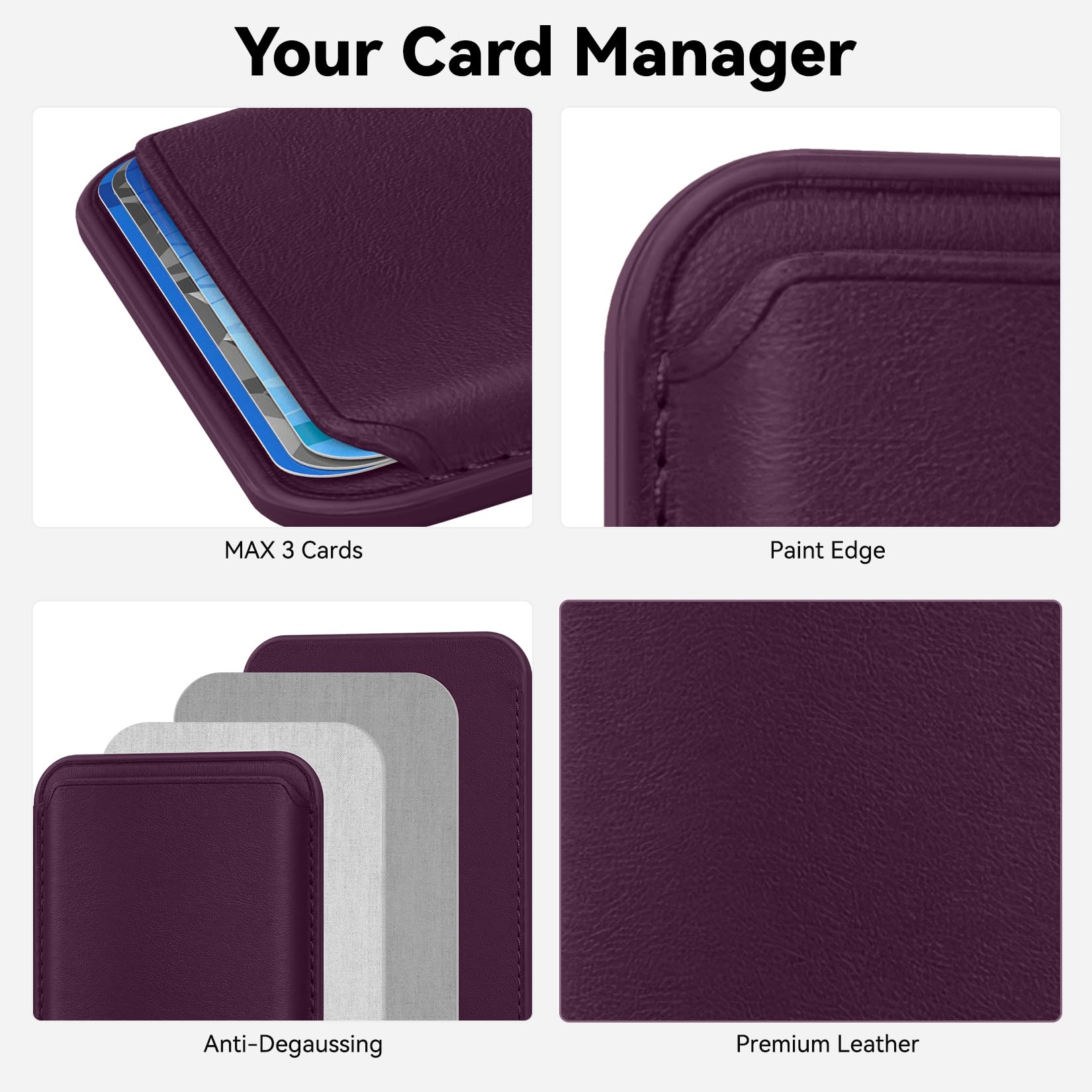 Amzone Magnetic Wallet Cell Phone Card Holder for Phone Case with Mag-Safe, Stronger Magnetic RFID Leather Phone Wallet Stick on Series of iPhone 15/14/13/12 and Pro/Promax, Cherry