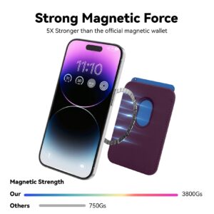 Amzone Magnetic Wallet Cell Phone Card Holder for Phone Case with Mag-Safe, Stronger Magnetic RFID Leather Phone Wallet Stick on Series of iPhone 15/14/13/12 and Pro/Promax, Cherry