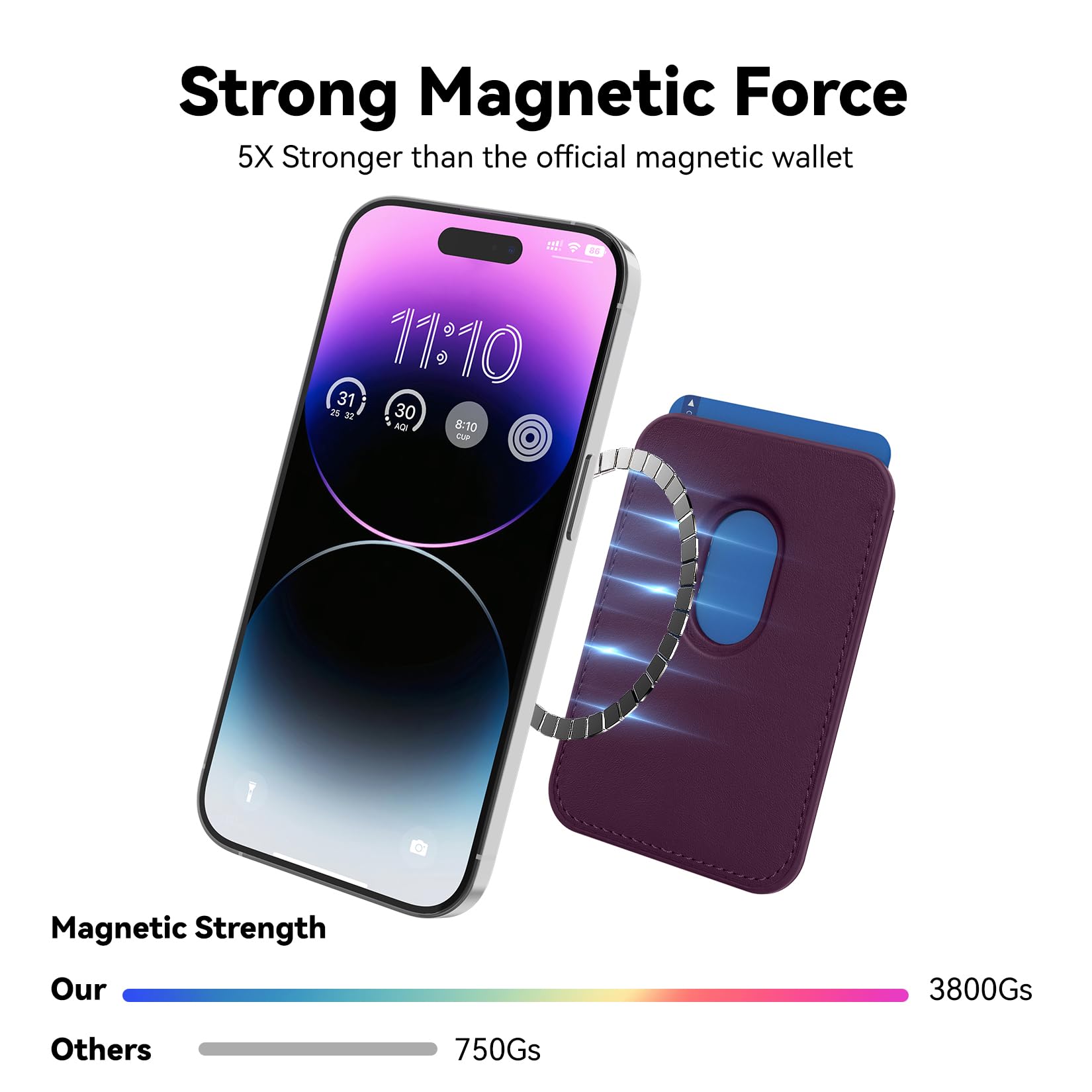 Amzone Magnetic Wallet Cell Phone Card Holder for Phone Case with Mag-Safe, Stronger Magnetic RFID Leather Phone Wallet Stick on Series of iPhone 15/14/13/12 and Pro/Promax, Cherry