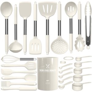 kitchen utensils set-umite chef 26 pcs silicone cooking utensil set for nonstick cookware-large silicone spatulas set, stainless steel handle-cream kitchen tools, dishwasher safe