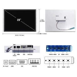 UNICO 19’’ Arcade Replacement Monitor, LCD Gaming Screen for HDMI/VGA/CG/EGA Retro Game Arcade (19inch)