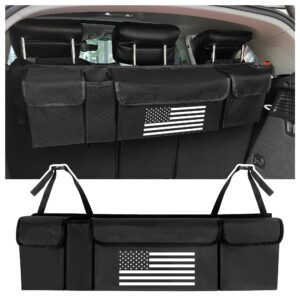 turcee car trunk organizer,large capacity car storage organizer with us flag design,hanging foldable car organizers and storage car interior accessories (black)