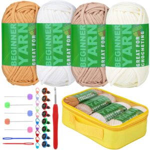 4 pcs easy yarn beginners crochet yarn in 4 colors, 4x50g yarn for crocheting and knitting with easy-to-see stitches, cotton nylon yarn for crocheting beginners crochet yarn