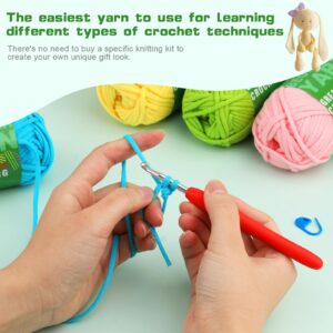 4 Pcs Easy Yarn Beginners Crochet Yarn in 4 Colors, 4x50g Yarn for Crocheting and Knitting with Easy-to-See Stitches, Cotton Nylon Yarn for Crocheting Beginners Crochet Yarn