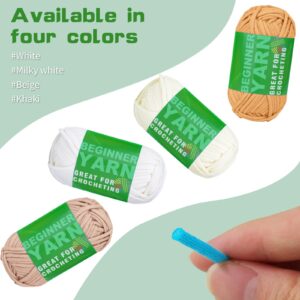 4 Pcs Easy Yarn Beginners Crochet Yarn in 4 Colors, 4x50g Yarn for Crocheting and Knitting with Easy-to-See Stitches, Cotton Nylon Yarn for Crocheting Beginners Crochet Yarn