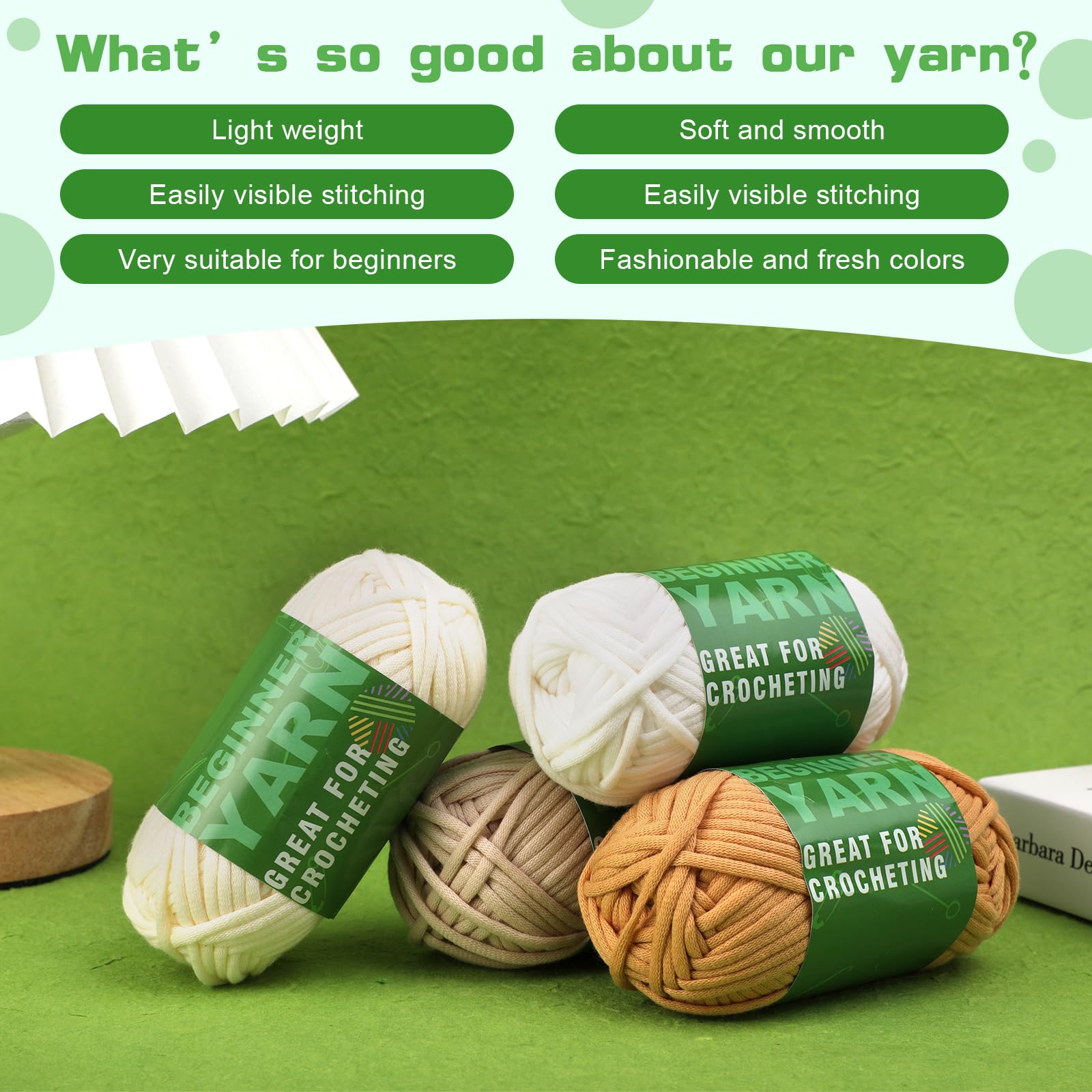 4 Pcs Easy Yarn Beginners Crochet Yarn in 4 Colors, 4x50g Yarn for Crocheting and Knitting with Easy-to-See Stitches, Cotton Nylon Yarn for Crocheting Beginners Crochet Yarn