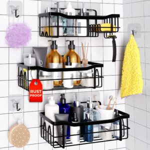 mayro shower shelves 6 pack - rustproof shower caddy - easy to install - self adhesive bathroom shower organizer - durable shower shelf for inside shower - large capacity black shower rack