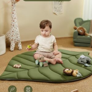 Blissful Diary Baby Play Gym & Activity Mat, Oversize Leaf Shaped Baby Play Mat w 6 Detachable Toys, Tummy Time Mat Promote Motor Skills & Sensory Development Mat, Newborn Infant Baby Essentials Gift